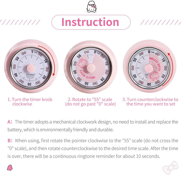 chefmade學廚KT7001凱蒂貓機械式計時器2.8" Hello Kitty Mechanical Visual Timer - 瑞輝 ...